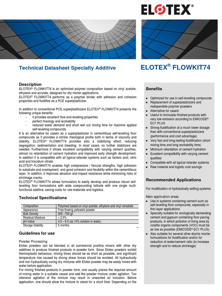 Tds - Elotex Flowkit74 | PDF | Cement | Mortar (Masonry)
