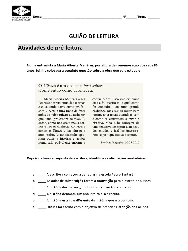 Guia de leitura da obra "Ulisses | PDF | Ulisses | Homero