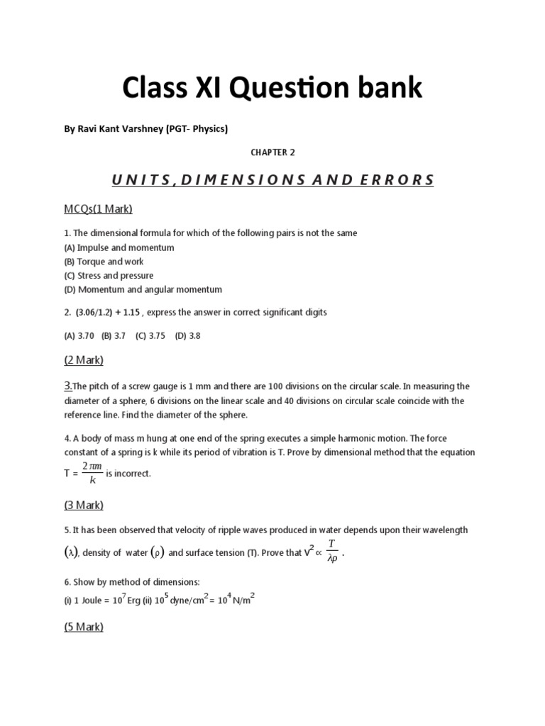 XI Question Bank | Download Free PDF | Force | Momentum