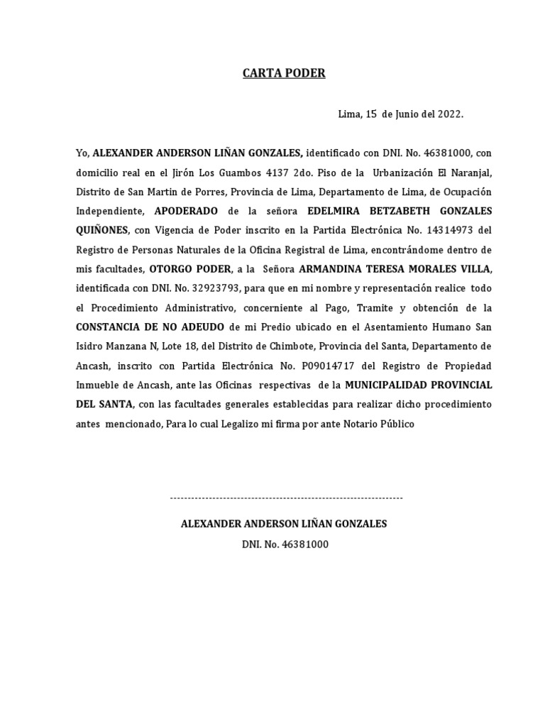 Carta Poder para Trámite Municipal | PDF