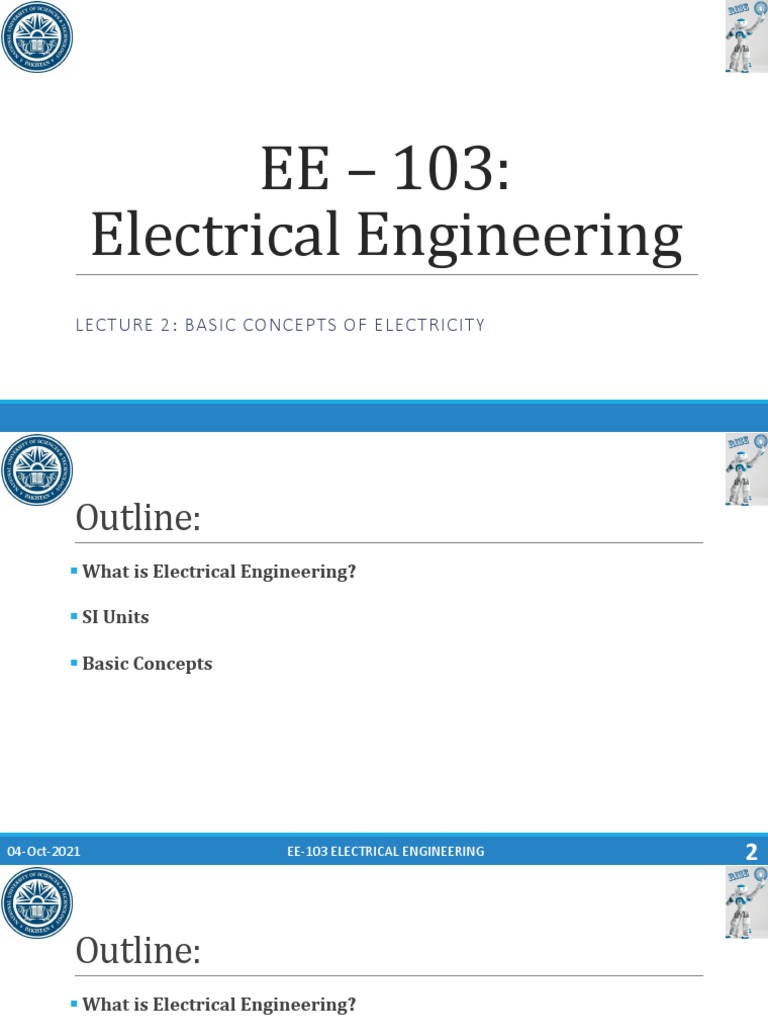 EE103 - Lecture 2 - Basic Concepts of Electricity | PDF | Electric Charge | Electricity