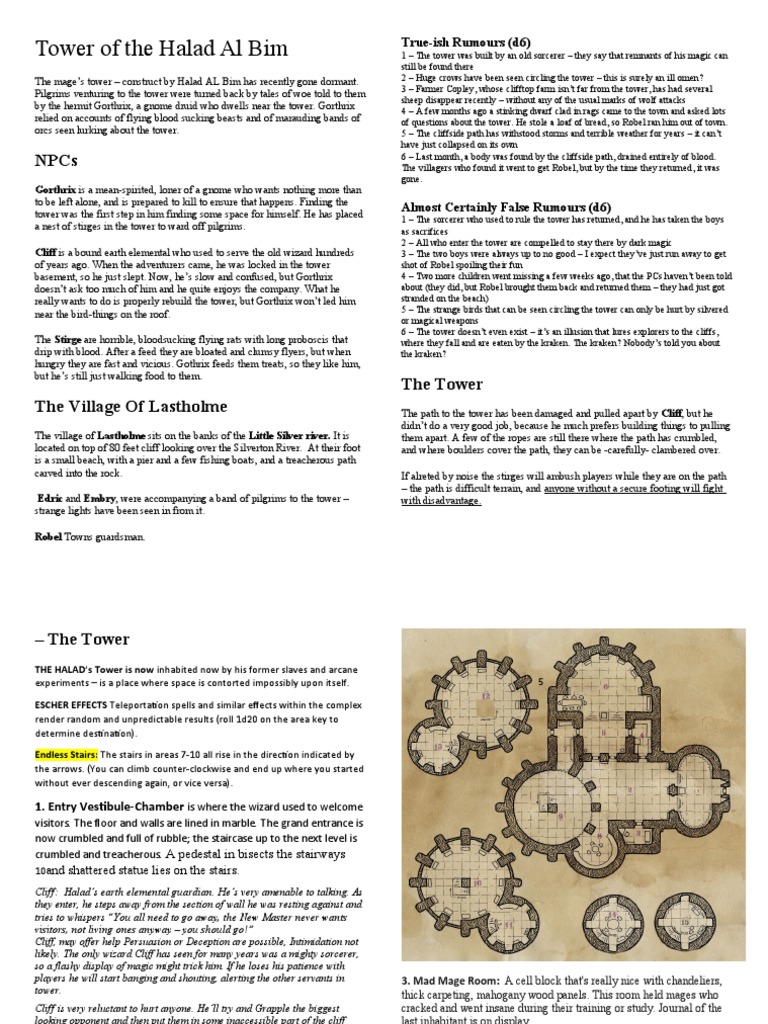 The Mage Tower of Halad Al Bim D&D 5E | PDF | Stairs | Magician (Fantasy)