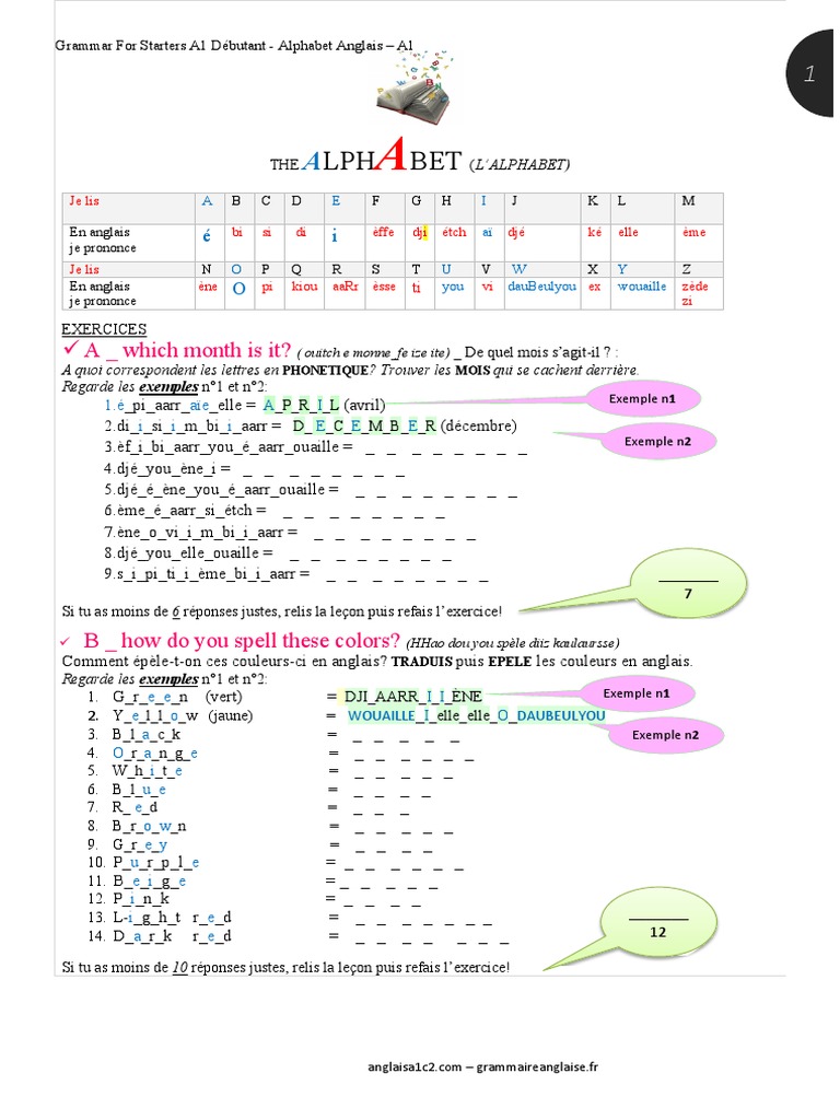 n1 Gram A1 Alphabet Et Exos Corrigecc81s 3 | PDF | Feuilles de style en ...