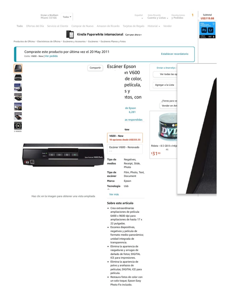 Escáner Epson Perfection V600 de Fotos de Color, Imagen, Película ...