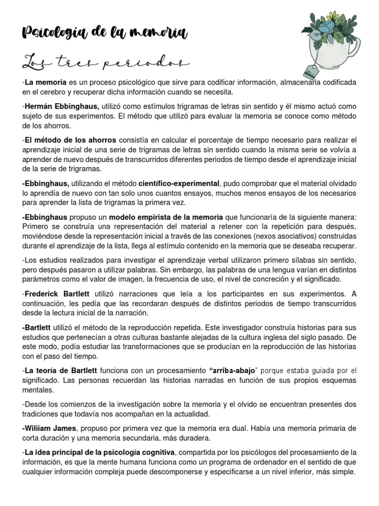 Psicología De La Memoria Guia De Estudio Pdf Memoria Cebado