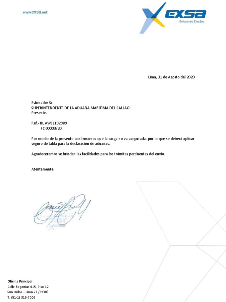 Carta de NO Seguro | PDF Carta de NO Seguro | PDF