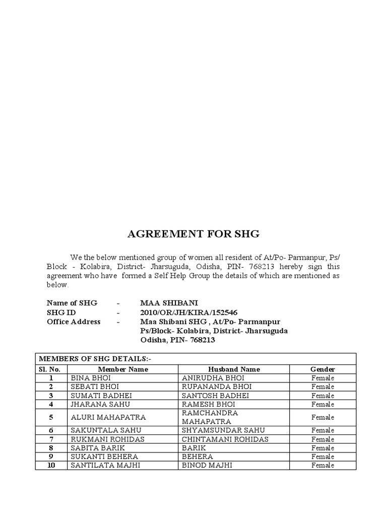 Agreement For SHG | PDF