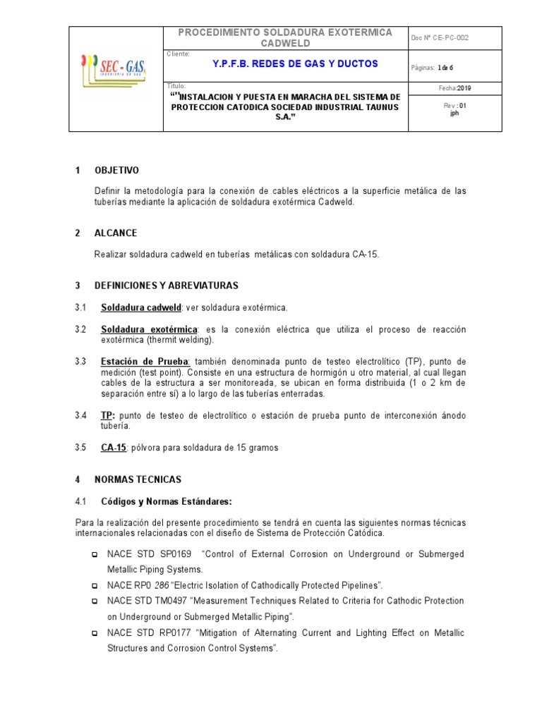 Procedimiento de Soldadura Exotérmica Cadweld | PDF | Construcción ...