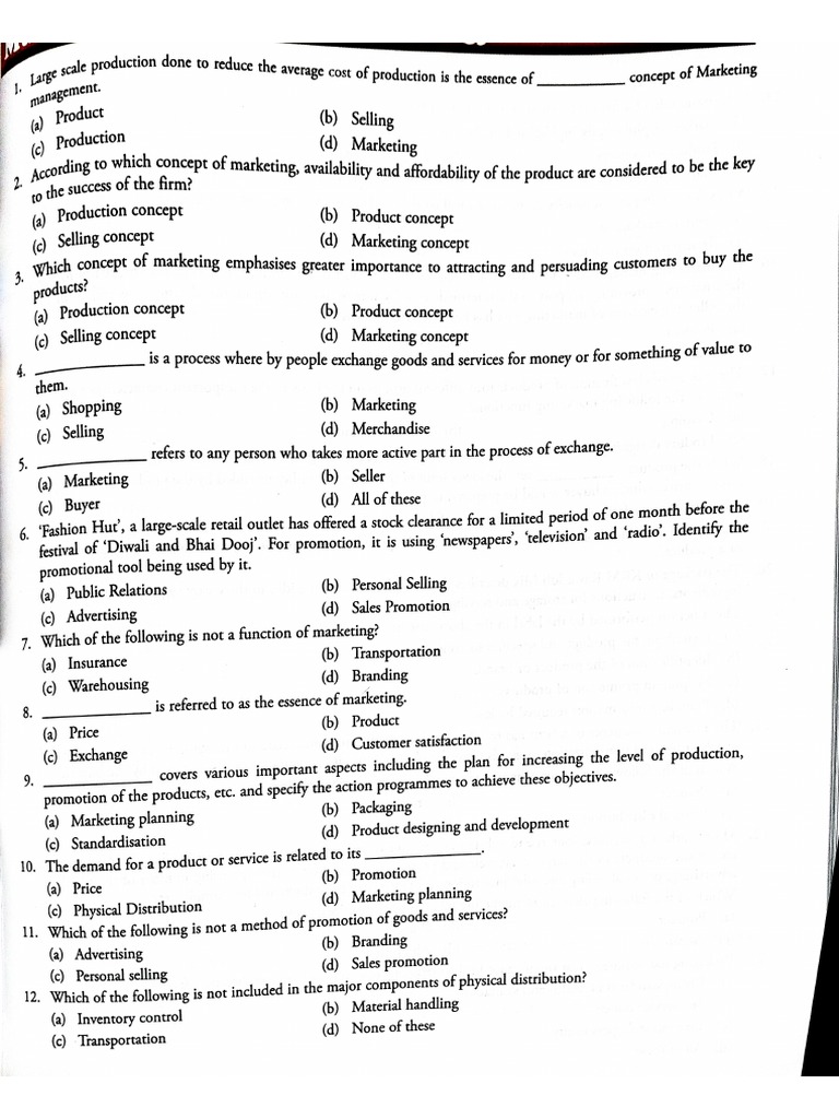 Chapter 11 MCQs BST Class 12 | PDF
