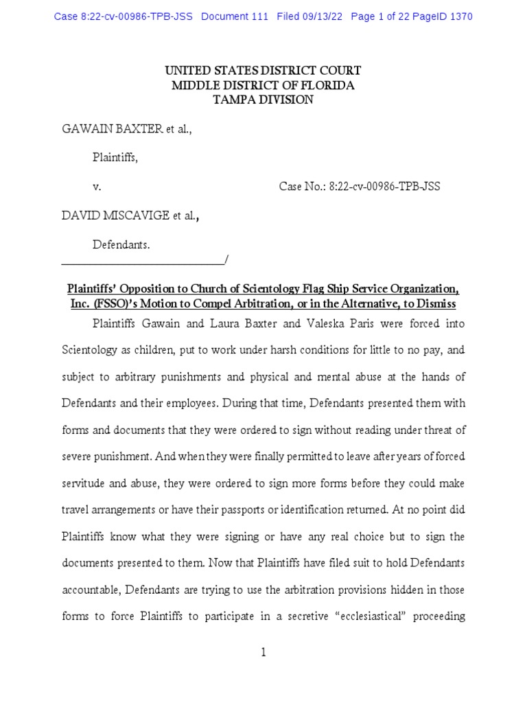 Baxter V Scientology: Opposition To FSSO | PDF | Justice | Crime & Violence