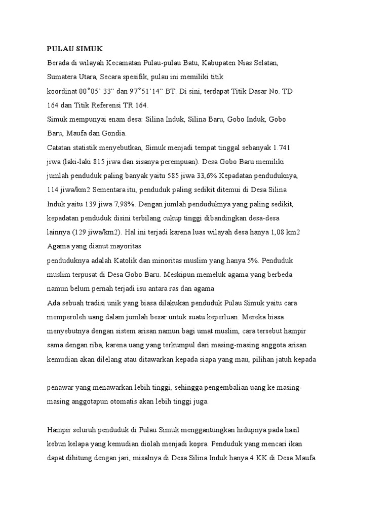 Potensi dan Kehidupan Pulau Simuk | PDF | Perjalanan