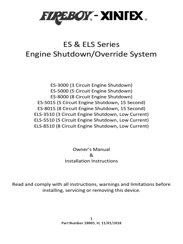 Fireboy Engine Shutdown Override System ES ELS Series REV H | Download Free PDF | Switch ...