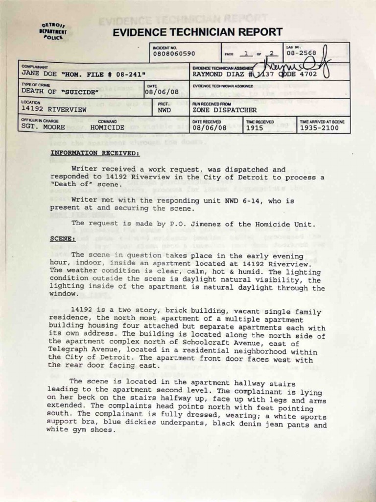 Detroit Police Evidence Technician | PDF