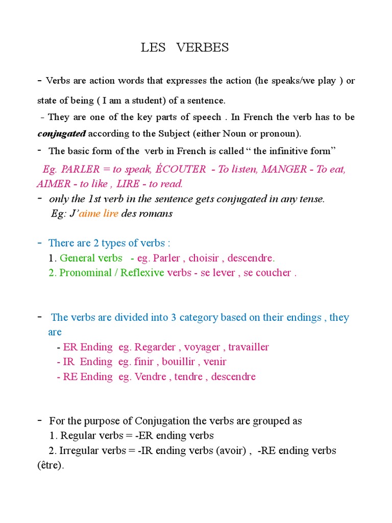 Les Verbes | PDF | Grammatical Conjugation | Verb
