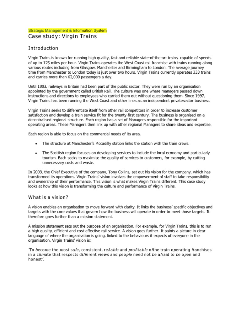 Virgin Trains Case Study | Download Free PDF | Employment | Strategic Management