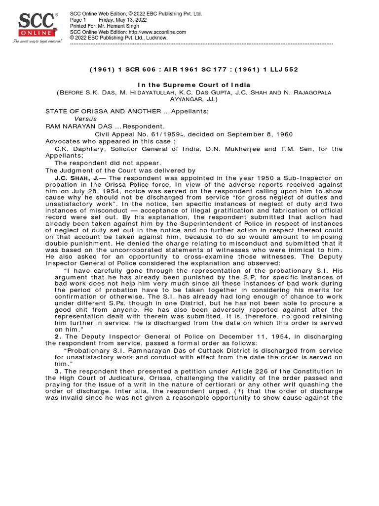 State of Orissa v. Ram Narayan Das | PDF | Judgment (Law) | Probation
