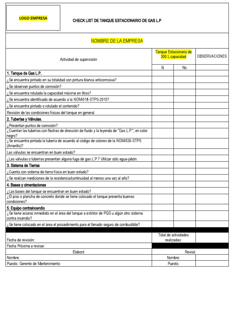 Check List Tanque Estacionario Gas L.P. | PDF | Tanques
