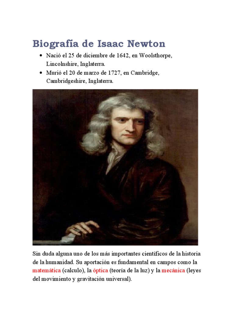 Biografía de Isaac Newton: Vida y Logros | PDF