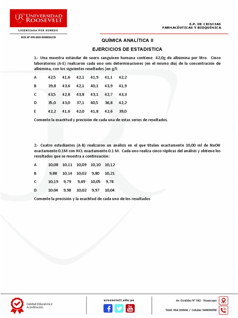 Ejercicios de Estadística | PDF