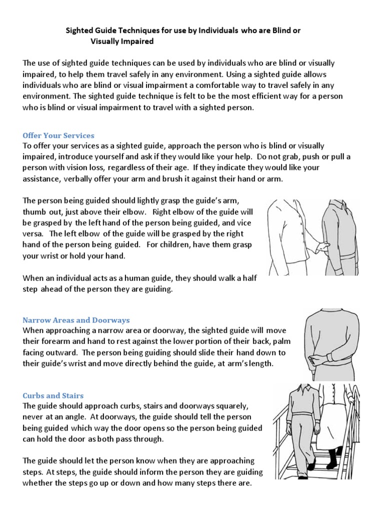 Sighted Guide Techniques for Safe Travel | PDF | Visual Impairment | Hand