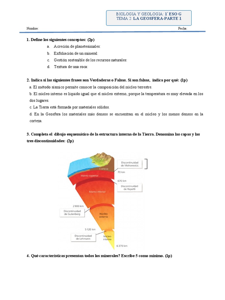 EXAMEN TEMA GEOSFERA 1º ESO - Parte 1 | PDF