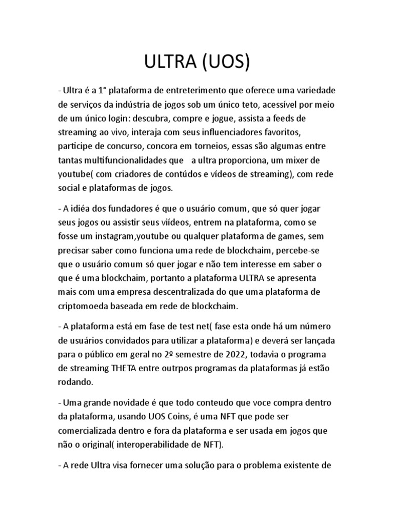 Análise Fundamentalista Da Ultra (Uos) | PDF | Marketing | Criptomoeda