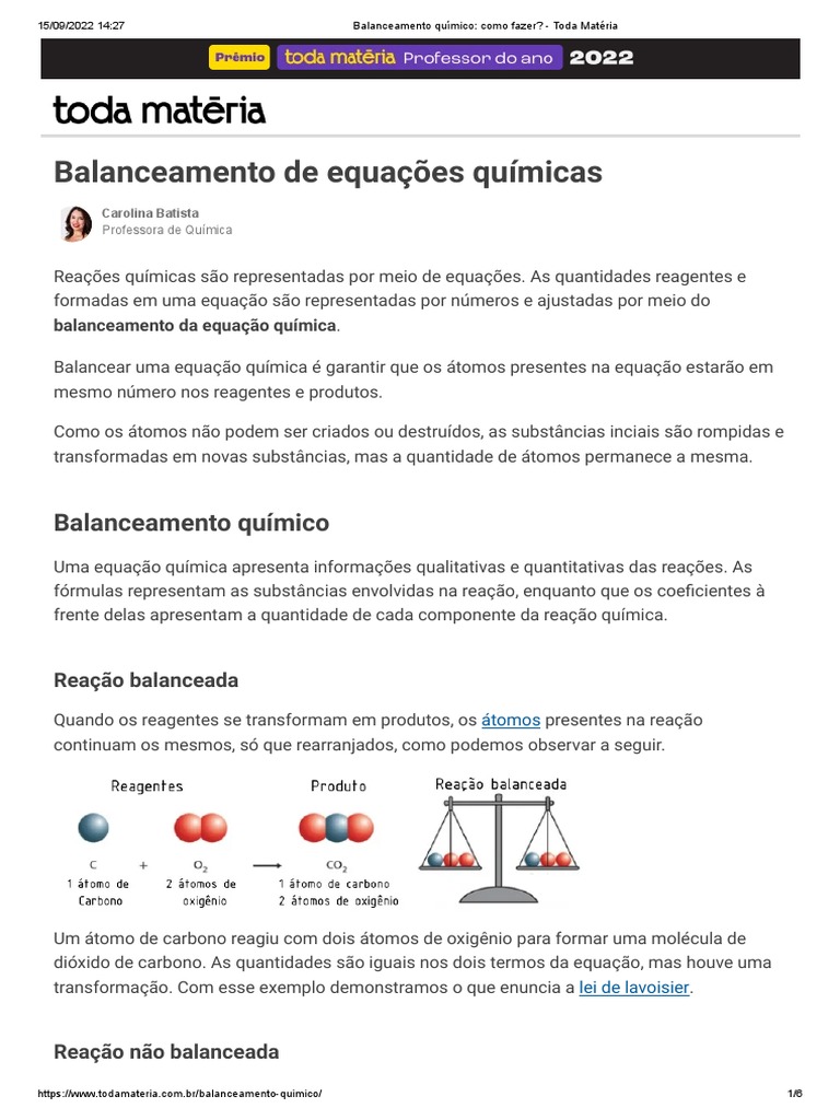 Balanceamento Químico - Como Fazer - Toda Matéria | PDF ... Balanceamento Químico - Como Fazer - Toda Matéria | PDF ...