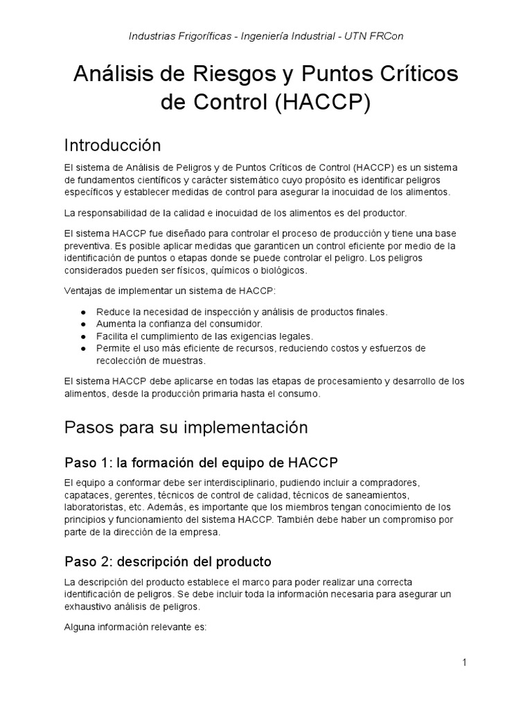 Implementación del Sistema HACCP en Industrias Frigoríficas: Análisis de Riesgos y Puntos ...