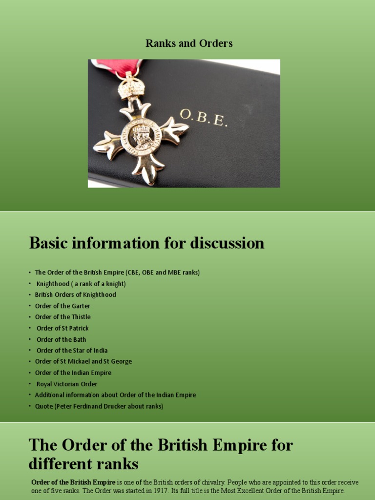 Royal Ranks and Orders | PDF | Order Of The British Empire | Knight