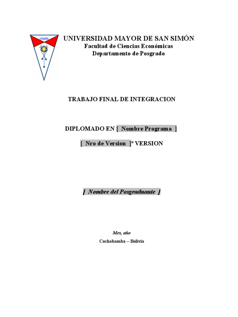 Modelo - Caratula - Trabajo Final de Integracion | PDF