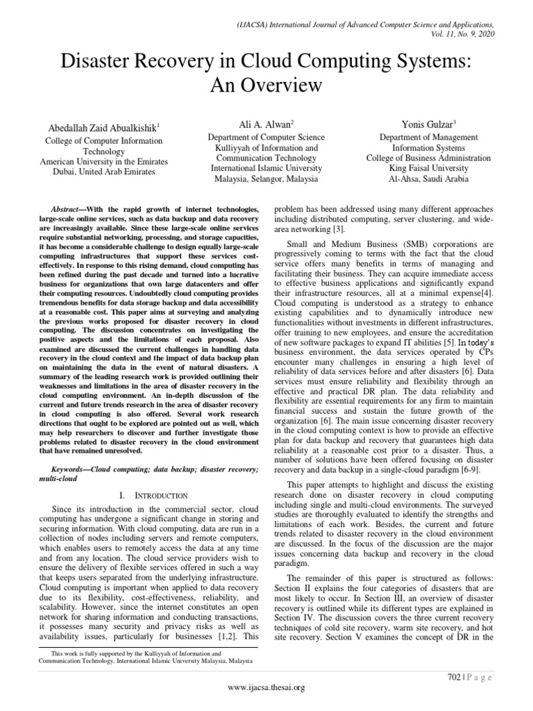 Disaster Recovery in Cloud Computing Systems | PDF | Cloud Computing ...