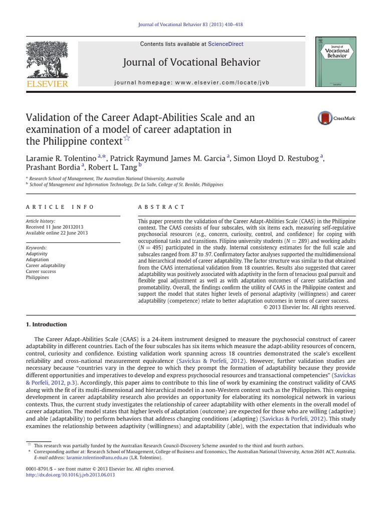 Tolentino (2013) Validation of The Career Adapt-Abilities Scale | PDF ...