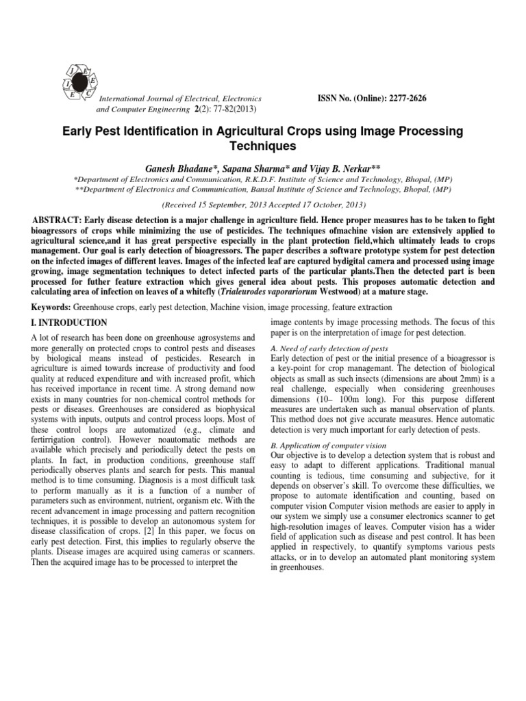 Early Pest Identification In Agricultural Crops Using Image Processing Pdf Image