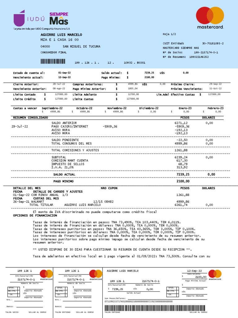 Resumen de Cuenta Mastercard | PDF | Tarjeta de crédito | Tarjeta de débito