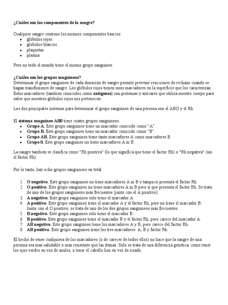 Cuáles Son Los Componentes de La Sangre | PDF | Tipo de sangre | Sangre Cuáles Son Los Componentes de La Sangre | PDF | Tipo de sangre | Sangre