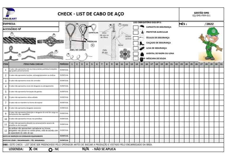 Modelo Check List Cabo de Aço GQ-SMS-FRM-011 | PDF