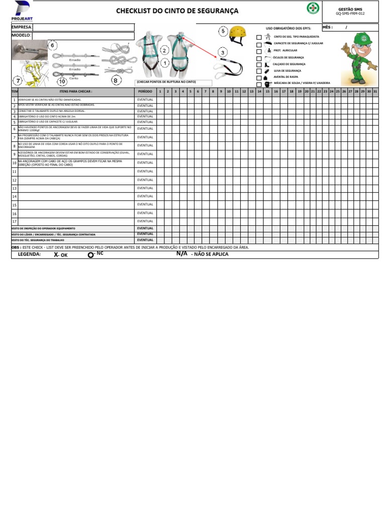Modelo Check List Cinto Segurança GQ-SMS-FRM-012 | PDF
