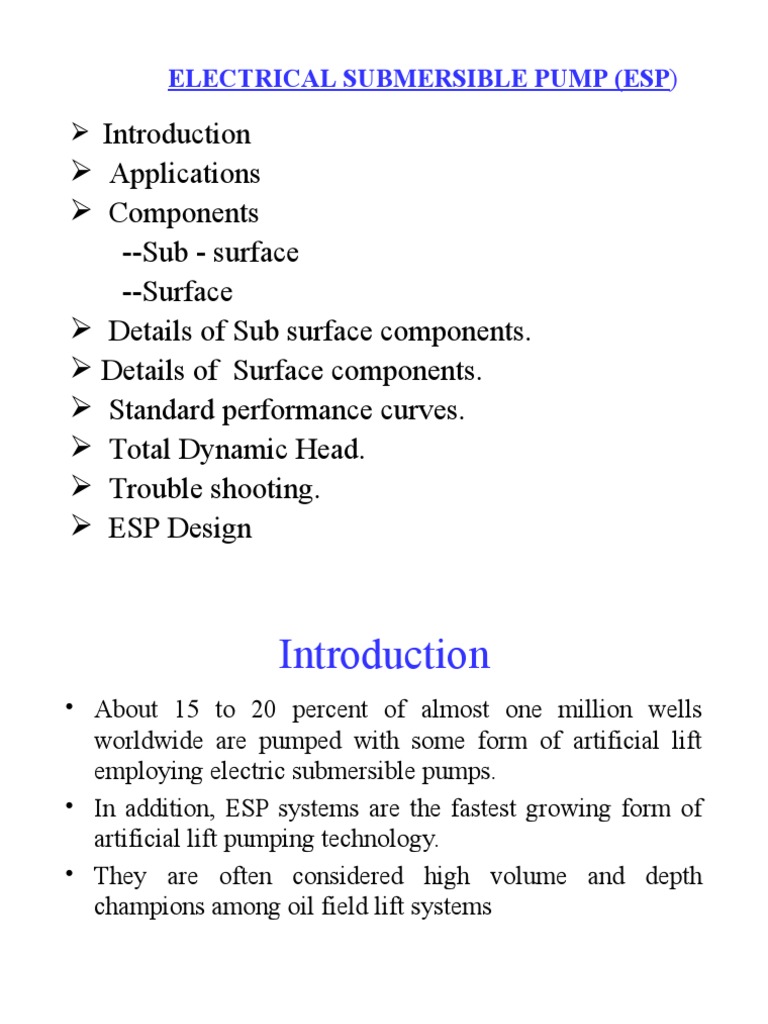 Electrical Submersible Pump (Esp) | PDF | Pump | Horsepower