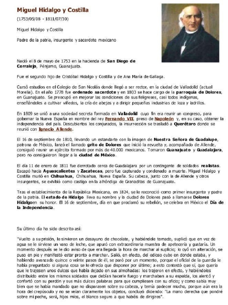 Biografía de Miguel Hidalgo | PDF