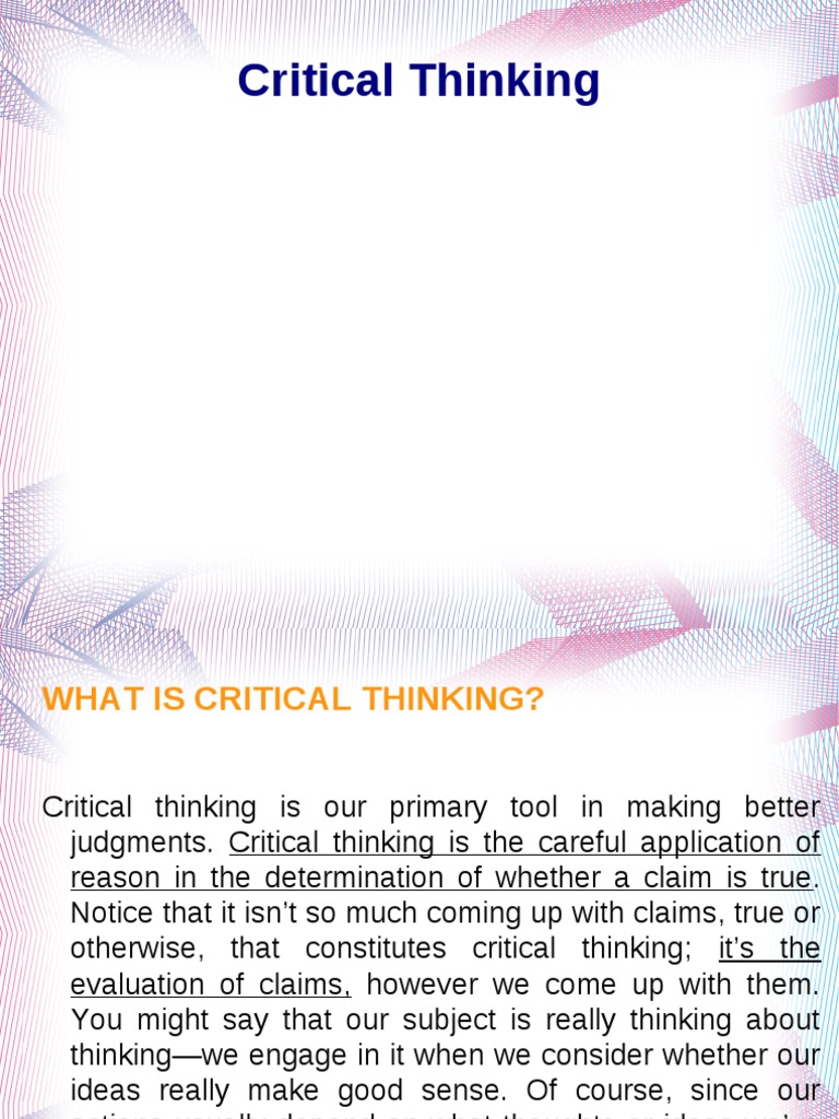 Critical Thinking 1. Introduction | PDF | Argument | Deductive Reasoning