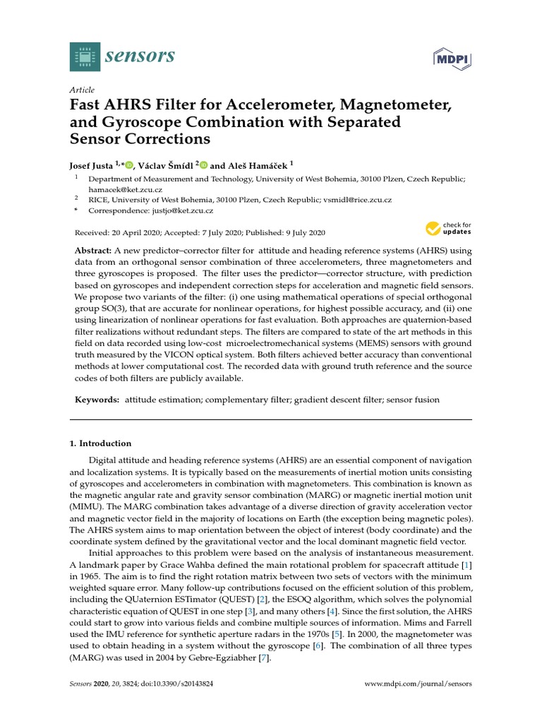 Fast Ahrs Filter For Accelerometer Magnetometer An Pdf Kalman Filter Magnetometer