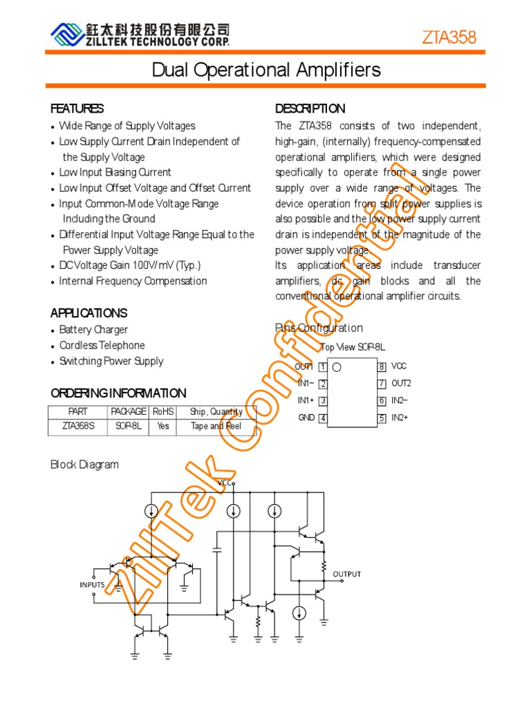 Dual op amp device with wide supply range | PDF | Operational Amplifier ...
