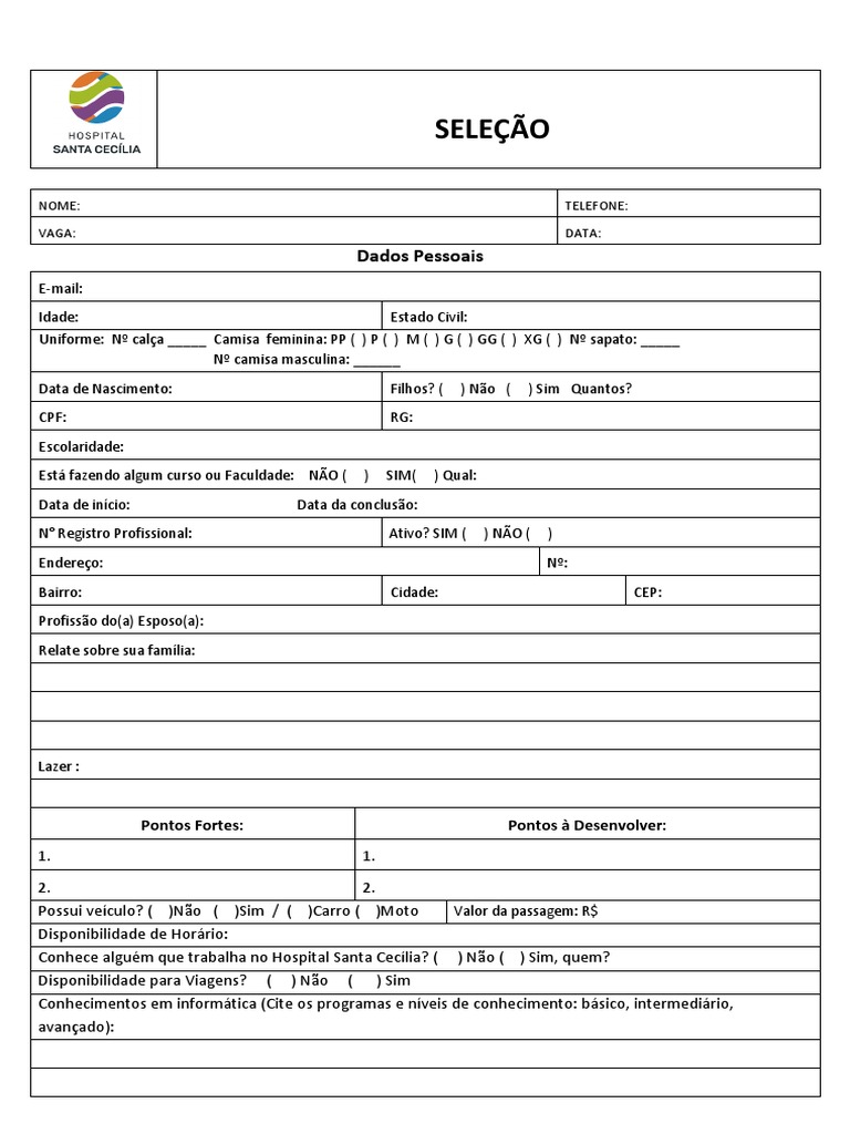 Ficha de Cadastro Processo Seletivo | PDF