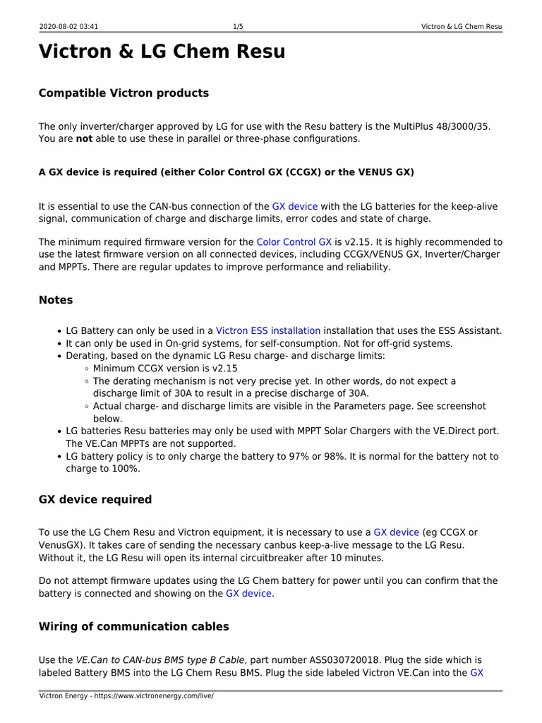 Victron LG Chem Resu | PDF | Battery Charger | Voltage