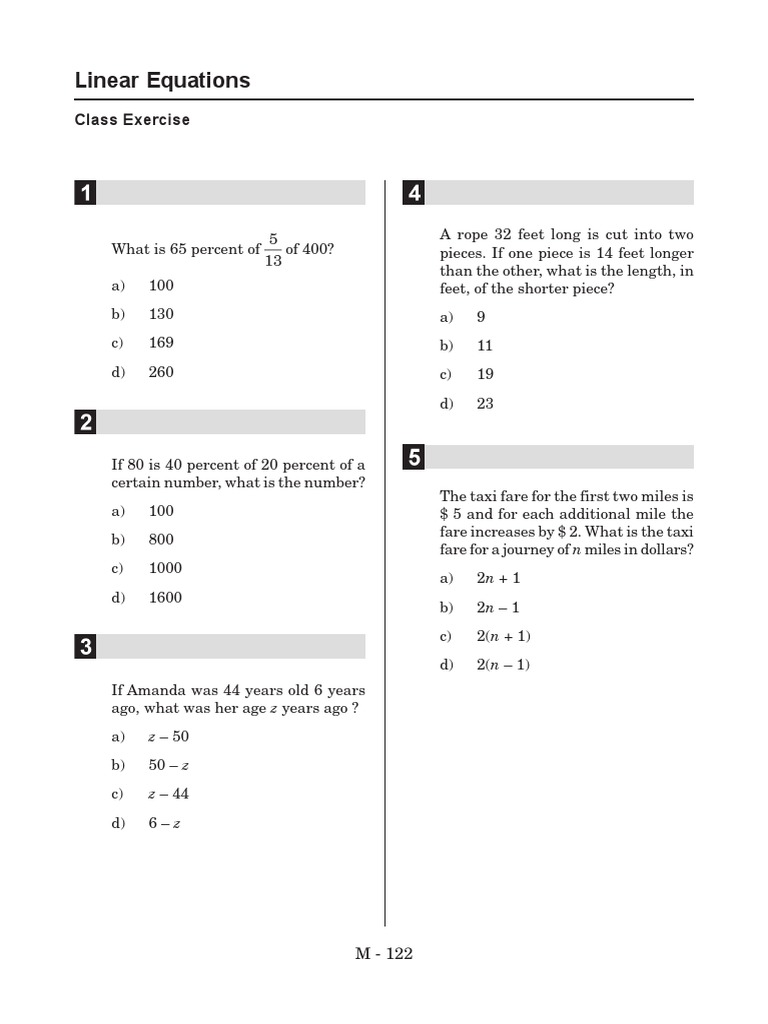 Linear Equations CLASS WORK | PDF | Fuel Economy In Automobiles