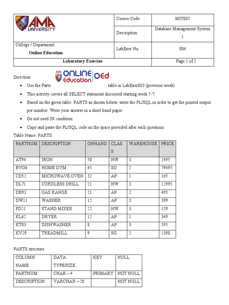 Week007 LogicalOperator LabExer004 | PDF | Pl/Sql | Data