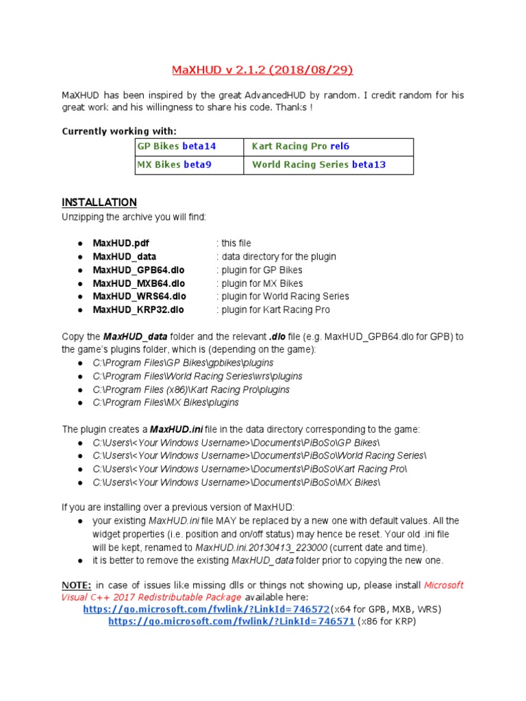Installation and Usage Instructions for the MaXHUD Plugin for Various Racing Games | PDF ...