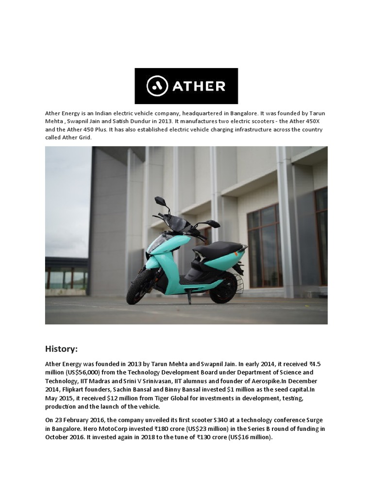 Ather Energy Is An Indian Electric Vehicle Company | PDF | Vehicles | Electrification
