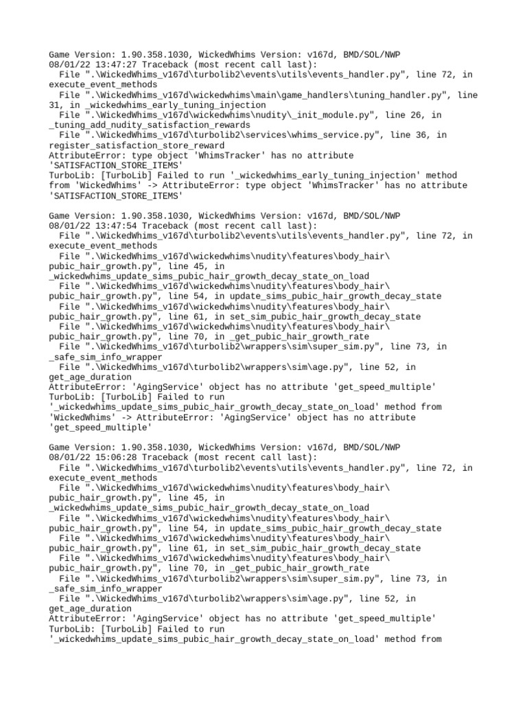 WickedWhims v167d Exception | PDF