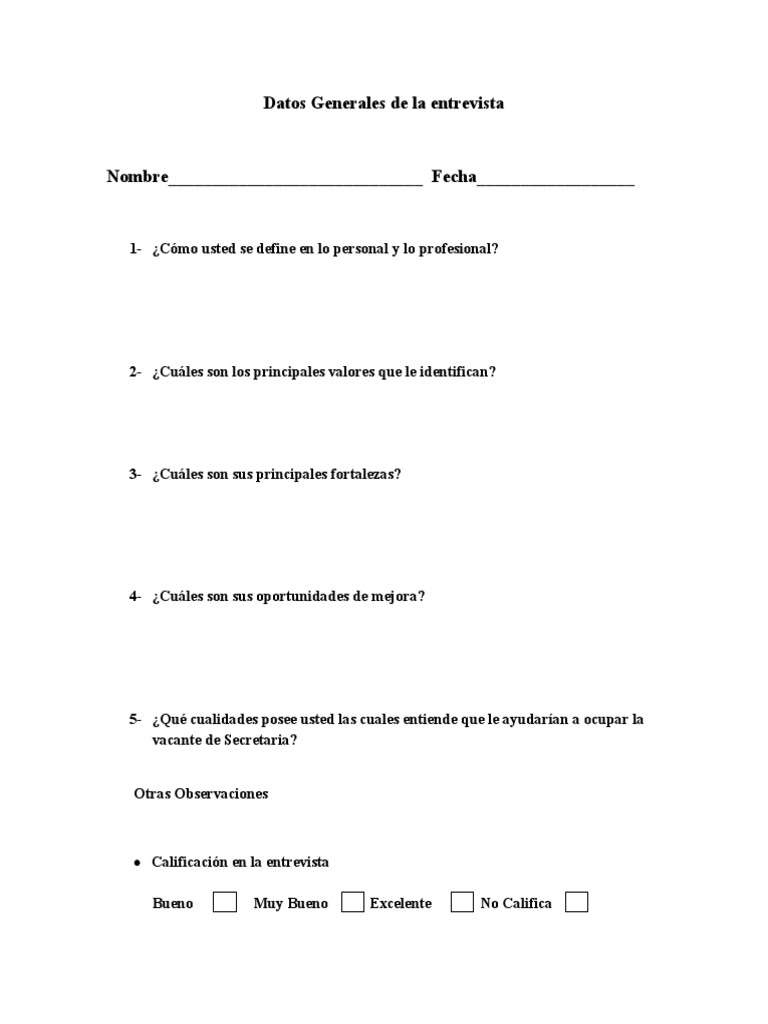 Datos Generales de La Entrevista | PDF